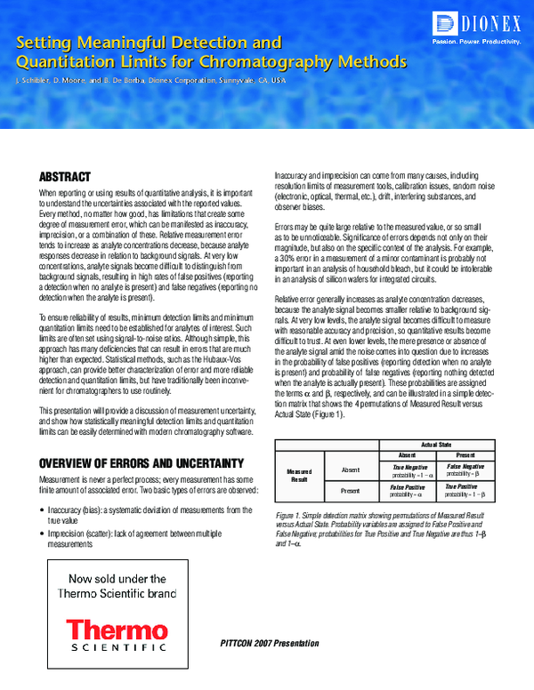(PDF) Setting Meaningful Detection and Quantitation Limits for Chromatography Methods Setting ...