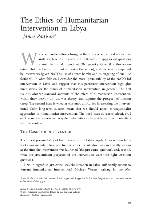 (PDF) “The Ethics of Humanitarian Intervention in Libya”