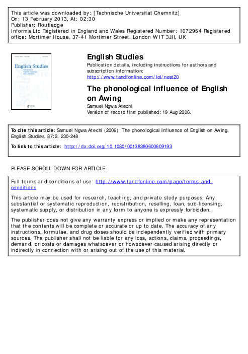 (PDF) The phonological influence of English on Awing The Phonological ...