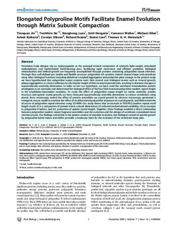 (PDF) Elongated Polyproline Motifs Facilitate Enamel Evolution through ...