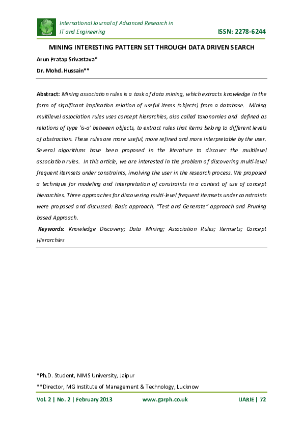 (PDF) MINING INTERESTING PATTERN SET THROUGH DATA DRIVEN SEARCH