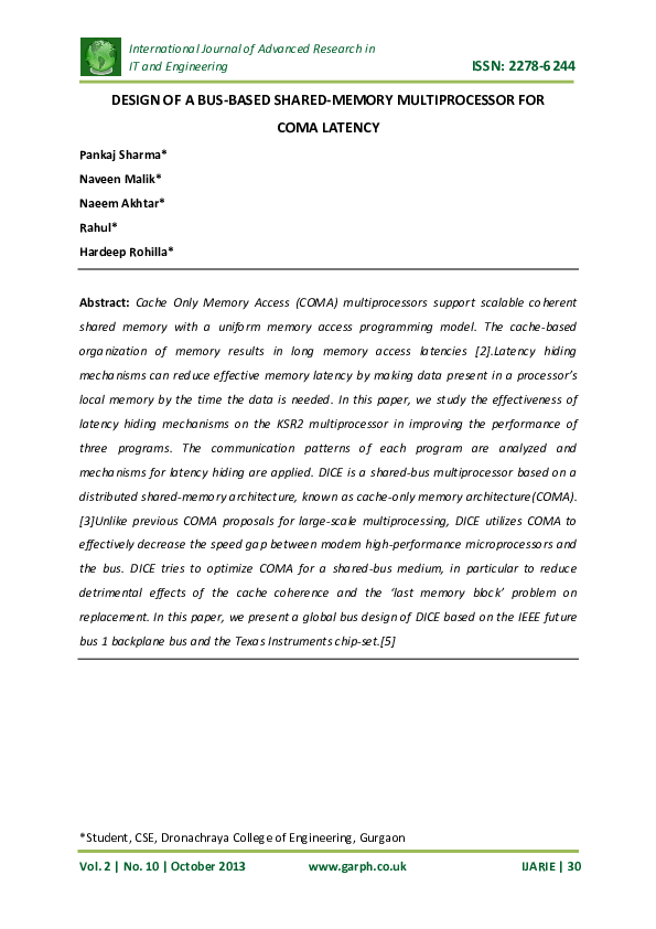 Pdf Design Of A Bus Based Shared Memory Multiprocessor For Coma Latency