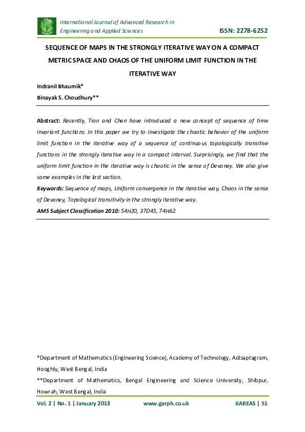 (PDF) SEQUENCE OF MAPS IN THE STRONGLY ITERATIVE WAY ON A COMPACT METRIC SPACE AND CHAOS OF THE ...