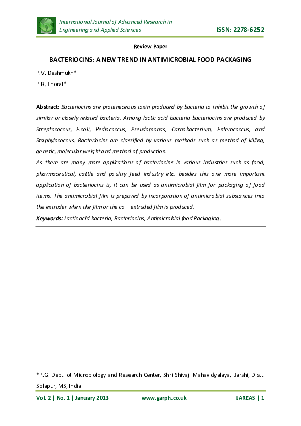 (PDF) BACTERIOCINS: A NEW TREND IN ANTIMICROBIAL FOOD PACKAGING INTRODUCTION
