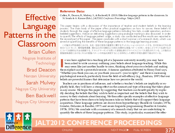 (PDF) Effective Language Patterns in the Classroom