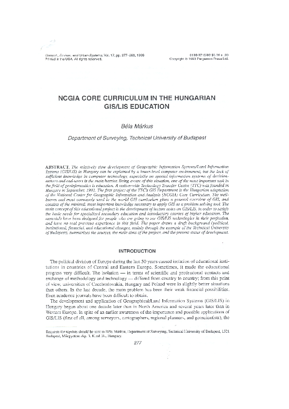 (PDF) NCGIA Core Curriculum In the Hungarian GIS/LIS Education