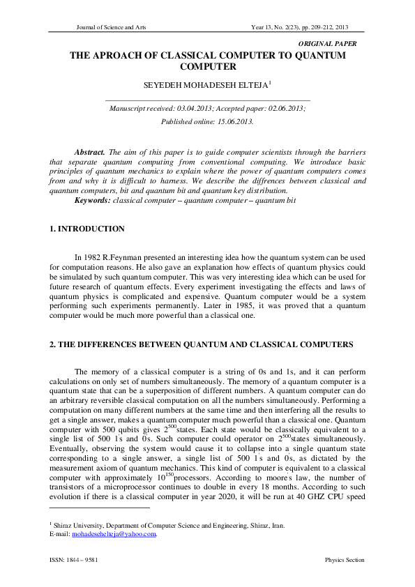 (PDF) THE APROACH OF CLASSICAL COMPUTER TO QUANTUM COMPUTER