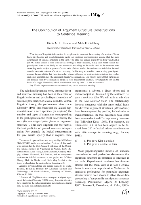 (PDF) The Contribution of Argument Structure Constructions to Sentence Meaning
