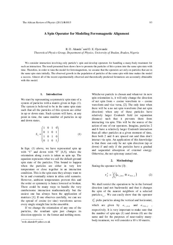 (PDF) The African Review of Physics (2013) 8:0015 A Spin Operator for ...