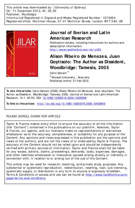 (PDF) Review of Alison Ribeiro de Menezes, Juan Goytisolo: The Author ...