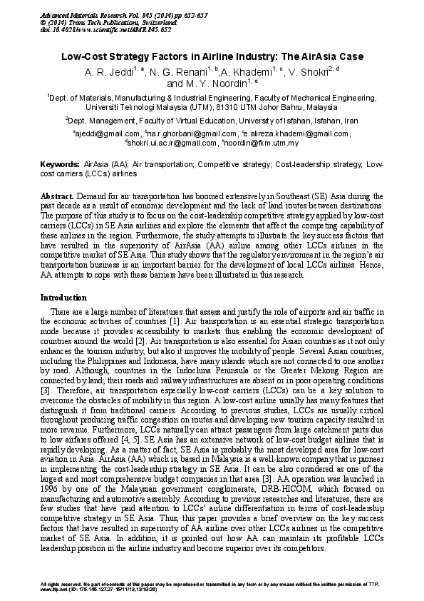 (PDF) Low-Cost Strategy Factors in Airline Industry: The AirAsia Case