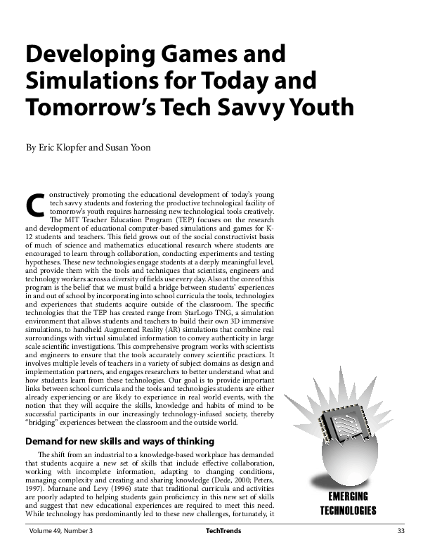 (PDF) Developing Games and Simulations for Today and Tomorrow's Tech ...