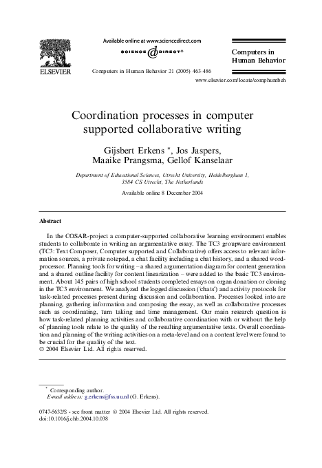 Pdf Coordination Processes In Computer Supported Collaborative Writing