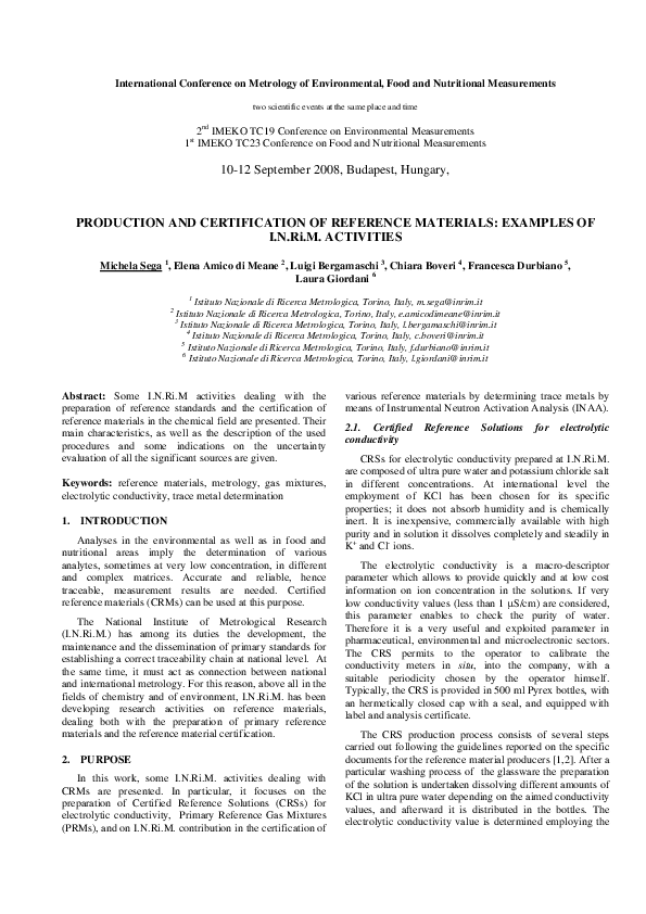 (PDF) PRODUCTION AND CERTIFICATION OF REFERENCE MATERIALS: EXAMPLES OF ...