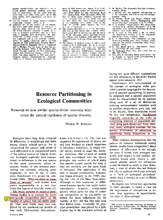 (PDF) Resource Partitioning in Ecological Communities