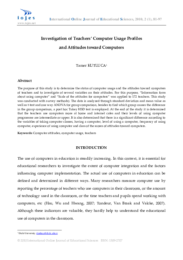 (PDF) Investigation of Teachers' Computer Usage Profiles and Attitudes ...