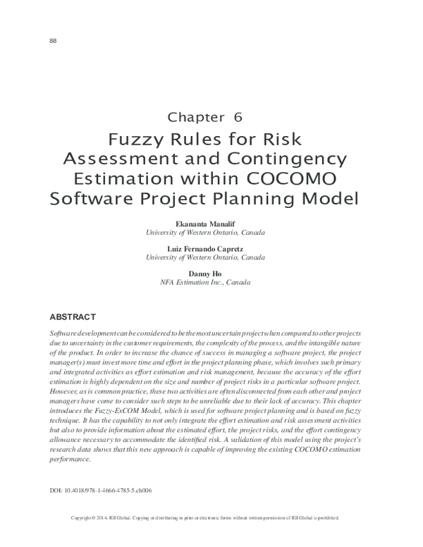 (PDF) Fuzzy Rules for Risk Assessment and Contingency Estimation within COCOMO Software Project ...