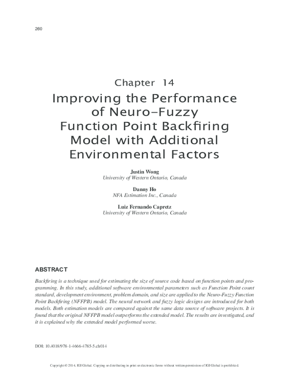Pdf Improving The Performance Of Neuro Fuzzy Function Point Backfiring Model With Additional