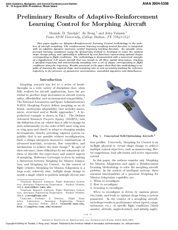 (PDF) Preliminary Results of Adaptive-Reinforcement Learning Control for Morphing Aircraft