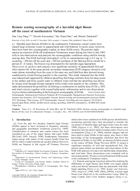 (PDF) Remote sensing oceanography of a harmful algal bloom off the ...