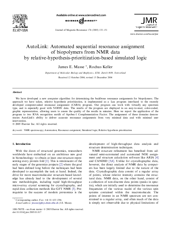 Pdf Autolink Automated Sequential Resonance Assignment Of
