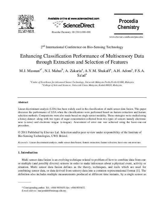 Pdf Enhancing Classification Performance Of Multisensory Data Through Extraction And Selection