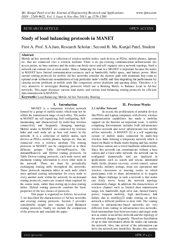 (PDF) Study of load balancing protocols in MANET