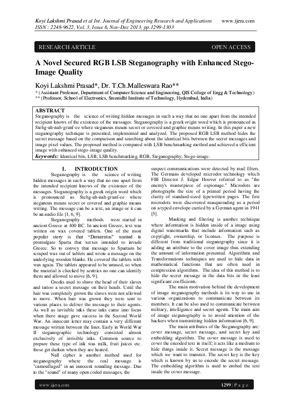 (PDF) A Novel Secured RGB LSB Steganography with Enhanced Stego- Image Quality