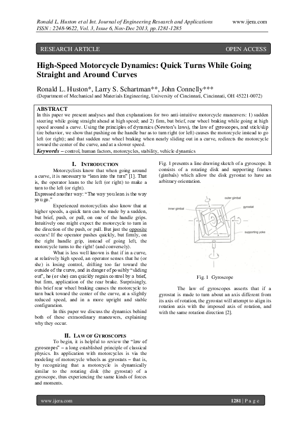 (PDF) High-Speed Motorcycle Dynamics: Quick Turns While Going Straight ...