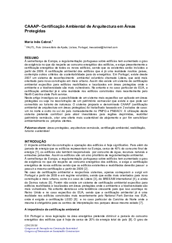 CAAAP- Certificação Ambiental de Arquitectura em Áreas Protegidas