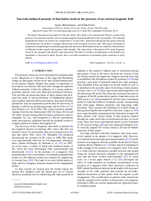 (PDF) Ion-wake-induced anomaly of dust lattice mode in the presence of ...