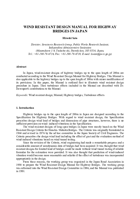 (PDF) WIND RESISTANT DESIGN MANUAL FOR HIGHWAY BRIDGES IN JAPAN