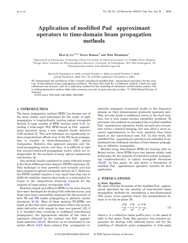 Pdf Application Of Modified Padé Approximant Operators To Time Domain Beam Propagation Methods