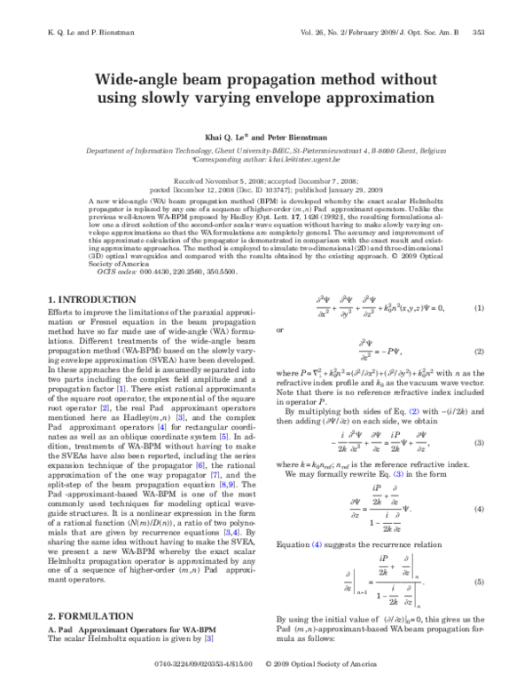 Pdf Wide Angle Beam Propagation Method Without Using Slowly Varying Envelope Approximation