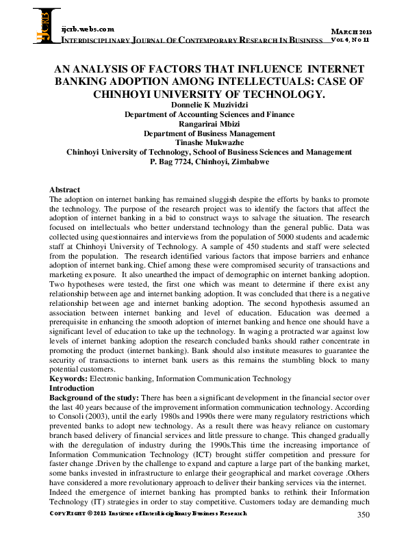 (PDF) INTERDISCIPLINARY JOURNAL OF CONTEMPORARY RESEARCH IN BUSINESS AN ANALYSIS OF FACTORS THAT ...