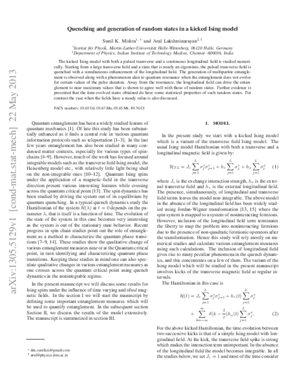 (PDF) Quenching and generation of random states in a kicked Ising model