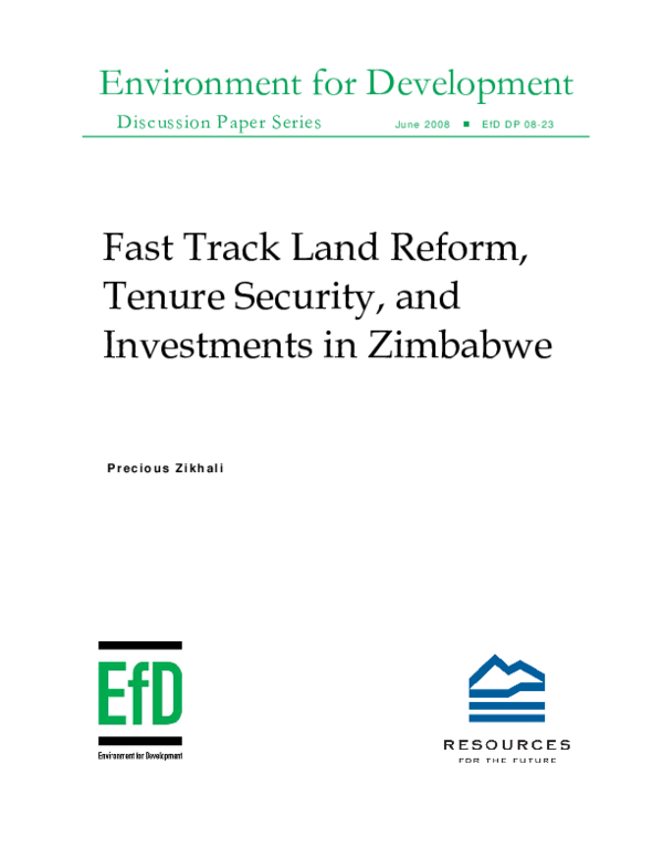(PDF) Fast Track Land Reform, Tenure Security, and Investments in Zimbabwe