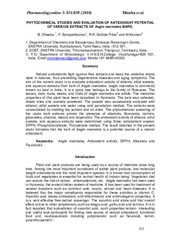 (PDF) Pharmacologyonline 3: 831-839 (2010) Dheeba et al. 831 PHYTOCHEMICAL STUDIES AND ...