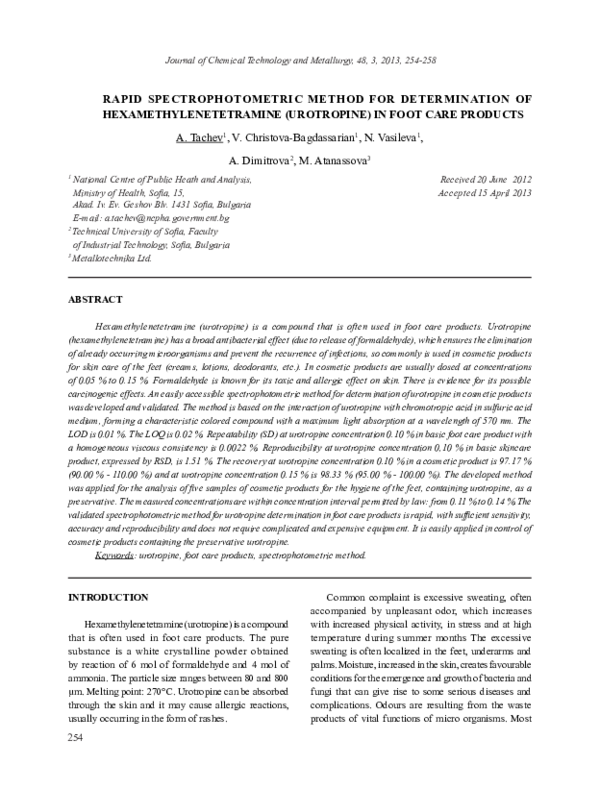 Rapid Spectrometric Method for Determination of Hexamethylentetramine ...
