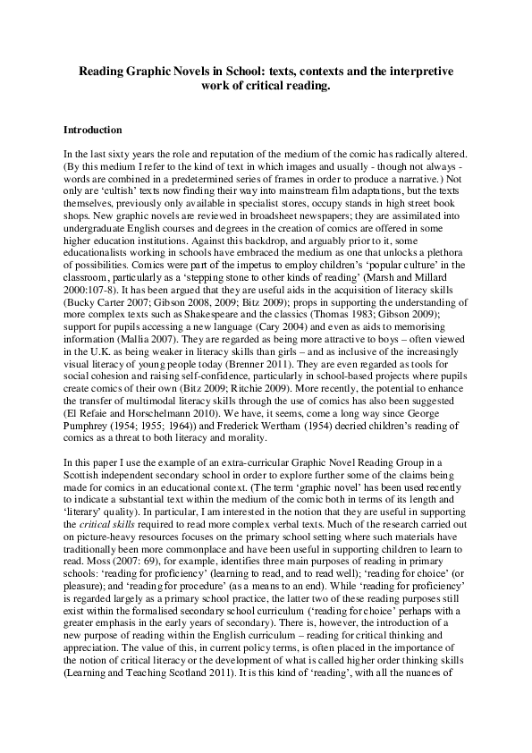 (PDF) Reading graphic novels in school: texts, contexts and the ...