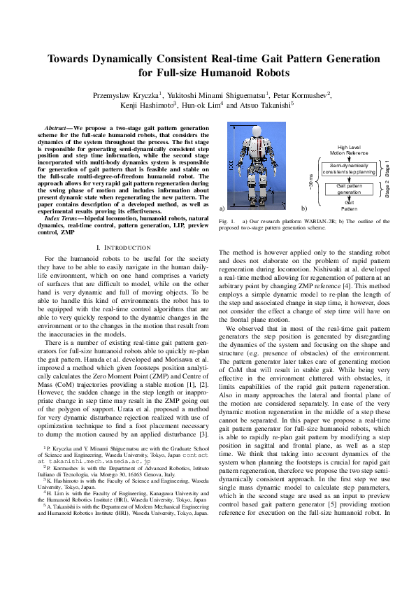 Pdf Towards Dynamically Consistent Real Time Gait Pattern Generation