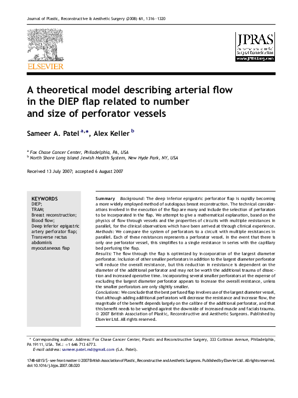 (PDF) A Theoretical Model Describing Arterial Flow In the DIEP Flap ...