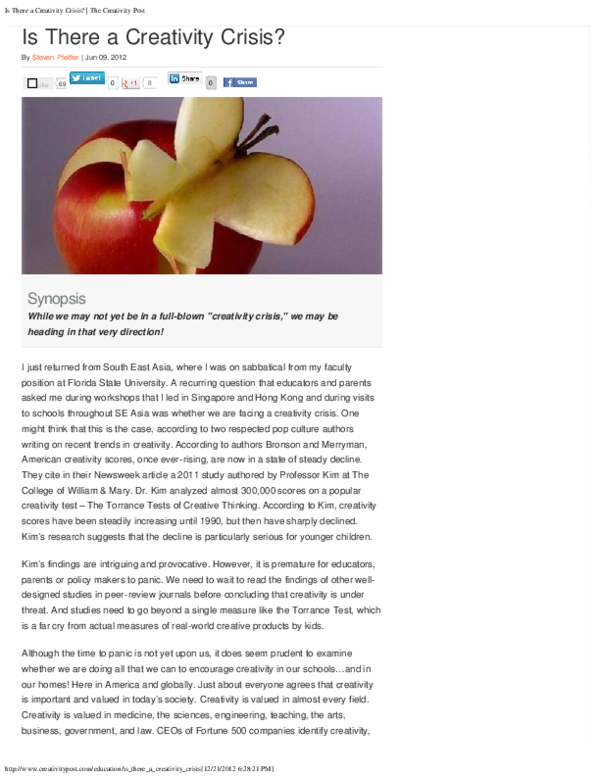 (PDF) Is There a Creativity Crisis? | The Creativity Post Is There a ...