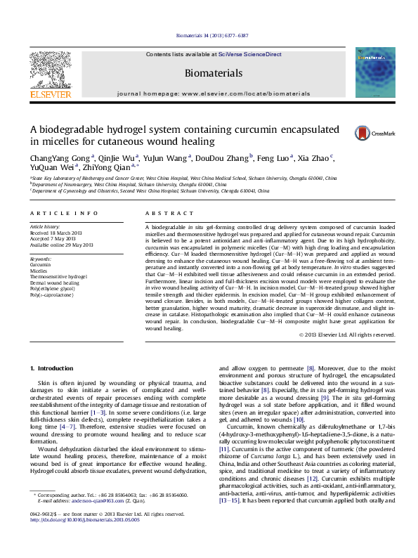 (PDF) A biodegradable hydrogel system containing curcumin encapsulated ...