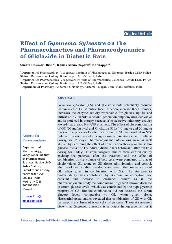 (PDF) American Journal of Phytomedicine and Clinical Therapeutics Effect of Gymnema Sylvestre on ...