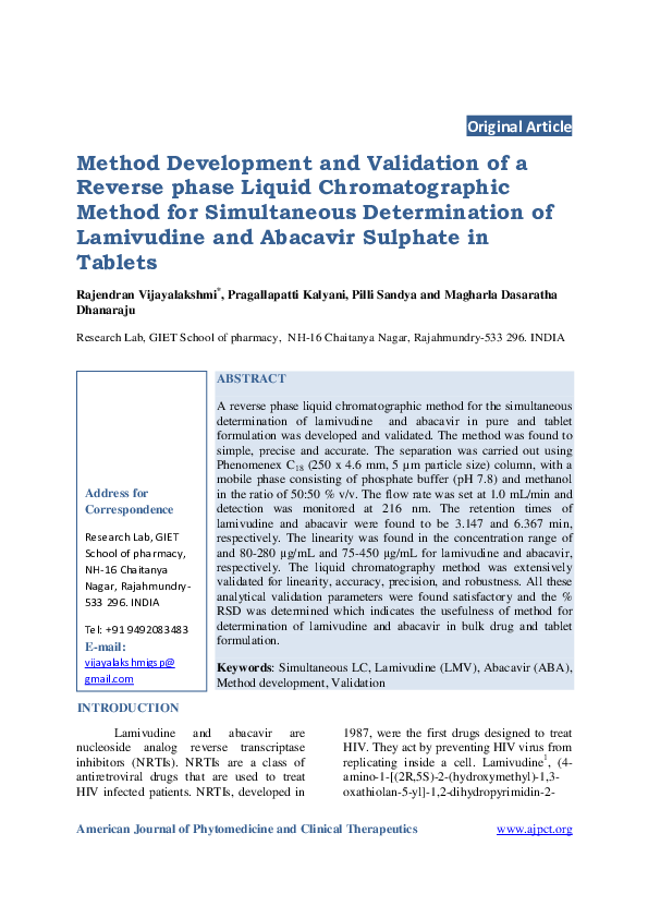 (PDF) American Journal of Phytomedicine and Clinical Therapeutics Method Development and ...