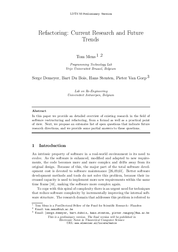 (PDF) Refactoring: Current Research and Future Trends