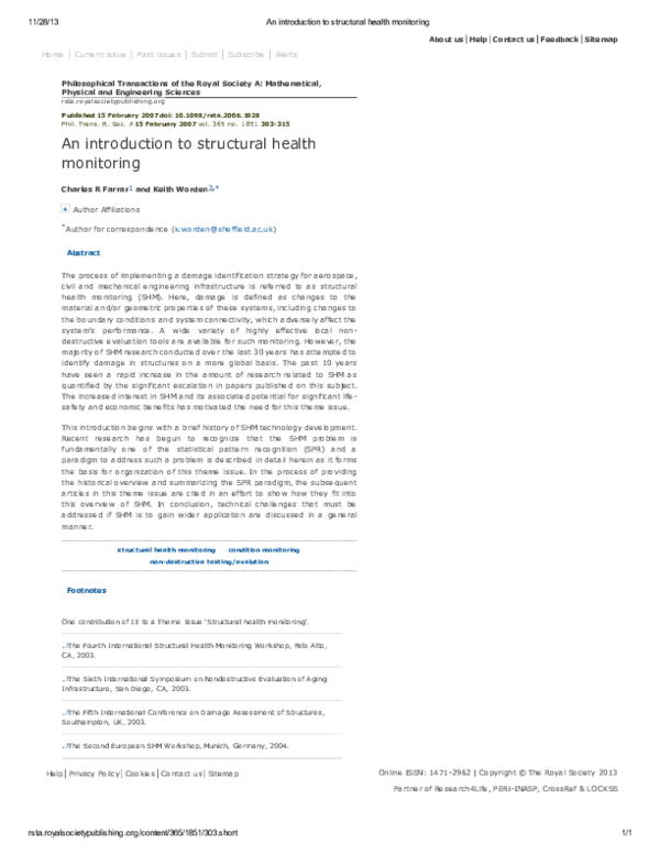 (PDF) An introduction to structural health monitoring An introduction ...