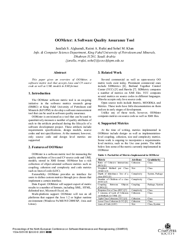 (PDF) OOMeter: A Software Quality Assurance Tool