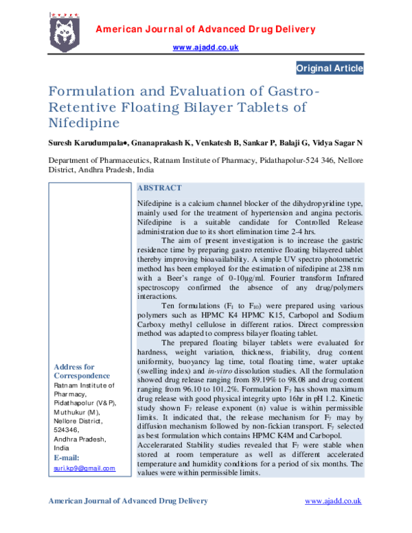 (PDF) American Journal of Advanced Drug Delivery Formulation and ...